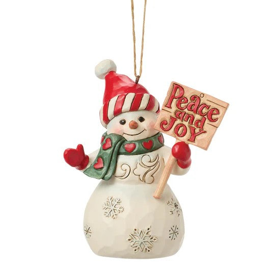 JIM SHORE HWC - SNOWMAN WITH PEACE/JOY SIGN HANGING ORNAMENT 6017302 ...
