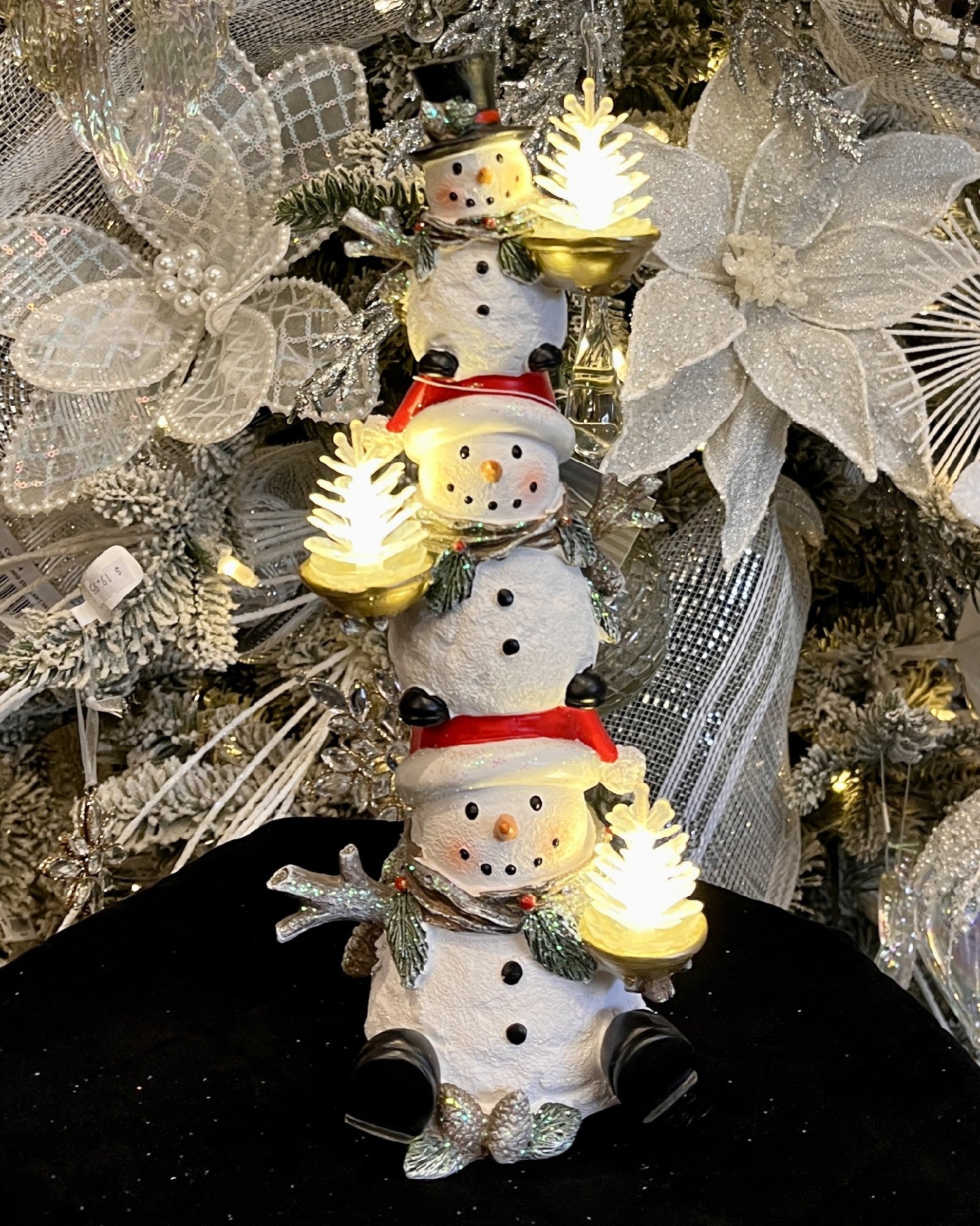 STACKED TRIO OF SNOWMEN WITH LED PINECONES XHM05 – MAKING SPIRITS BRIGHT